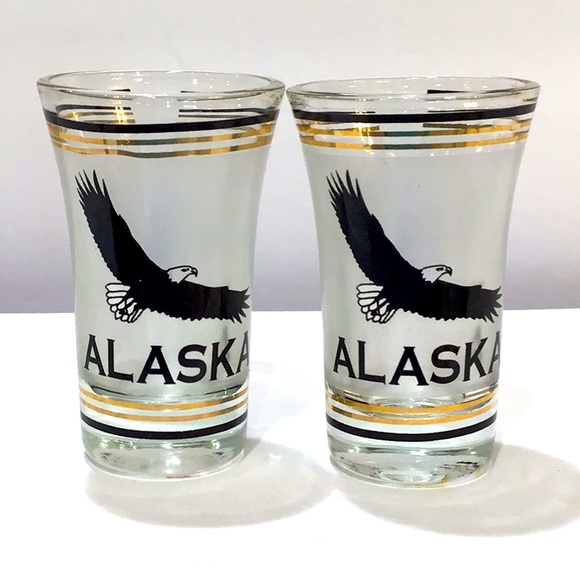 ACE | Dining | Pair Vintage Alaska Eagle Shot Glasses Gold Trimmed ...